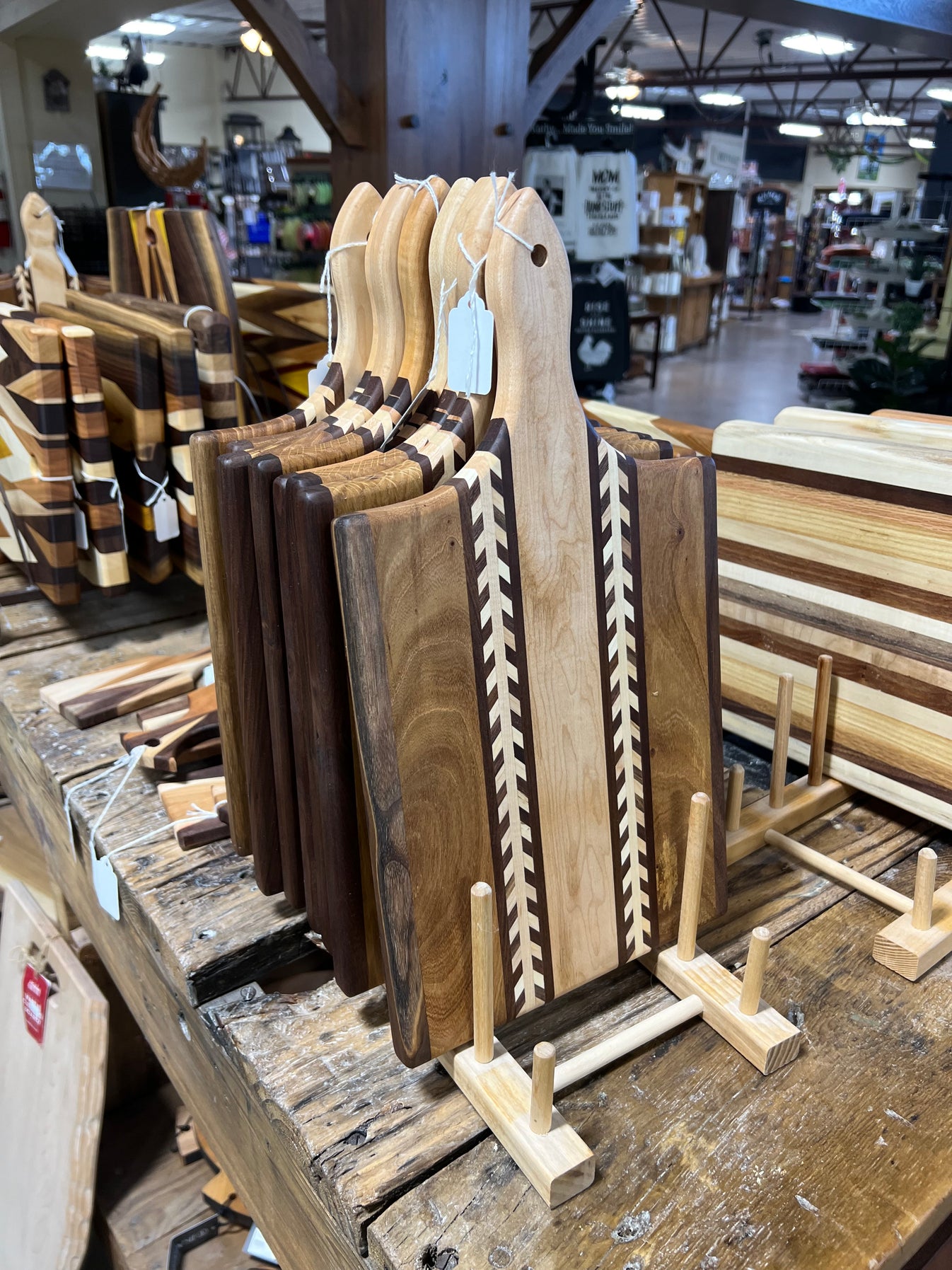 Amish Handmade "Wheat Inlay" Cutting Board - Mixed Hardwood Paddle ...