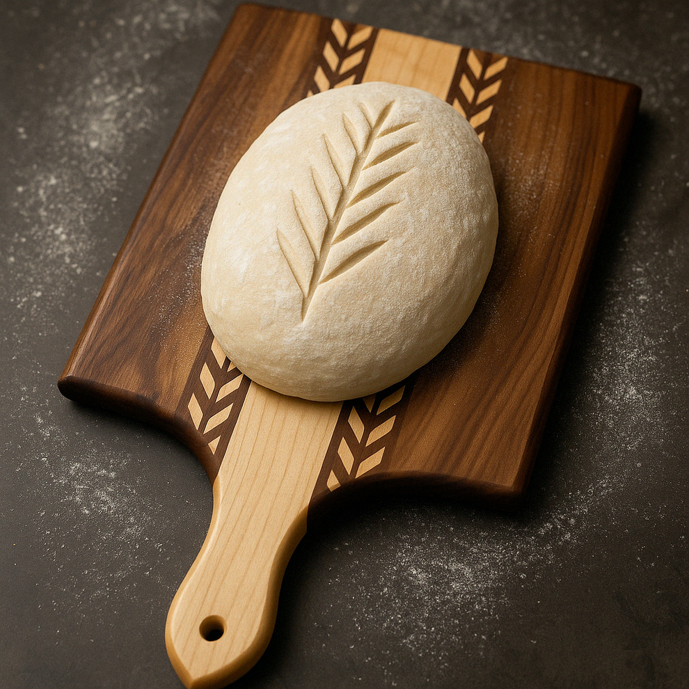 Amish Handmade "Wheat Inlay" Cutting Board - Mixed Hardwood Paddle ...